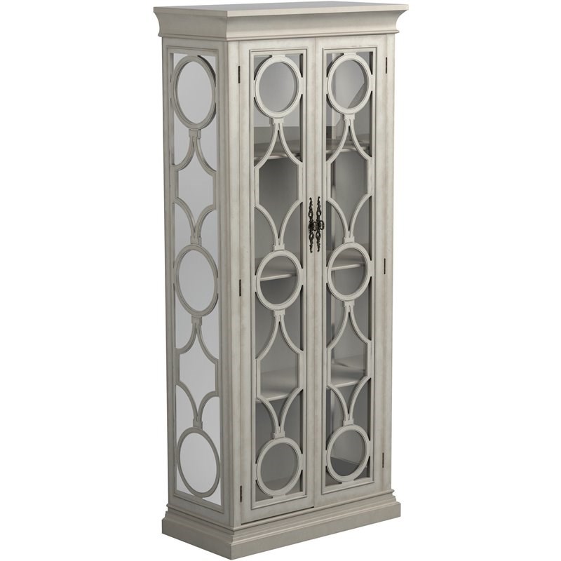 Coaster 2 Door Display Tall Cabinet in Antique White | Homesquare Coaster 2 Door Display Tall Cabinet in Antique White | Homesquare