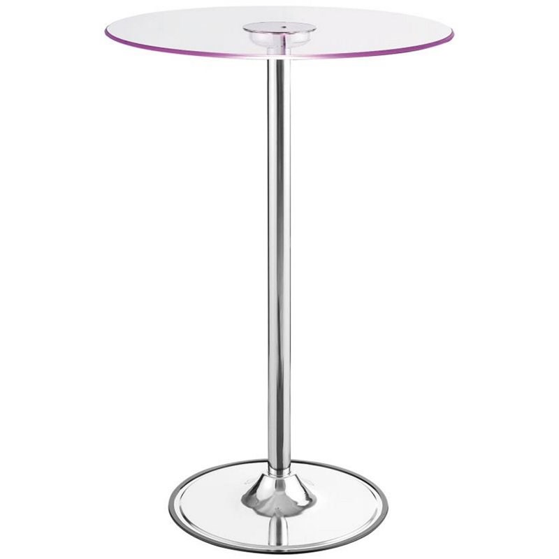 Coaster 28" Contemporary Round Glass Top LED Pub Table in Chrome ...